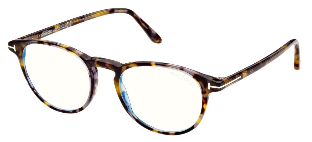 Tom Ford FT 5803-B BLUE BLOCK men Havana Geometric Eyeglasses ...