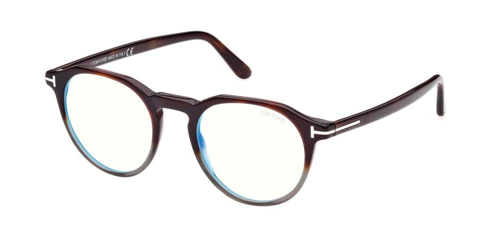 Tom Ford FT 5833-B BLUE BLOCK men Brown Round Eyeglasses – Otticanet USA